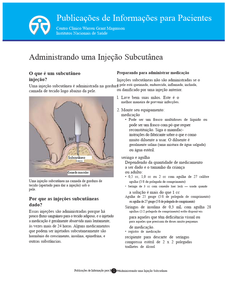Como Administrar Injeção Subcutânea | PDF | Pele | Sangue