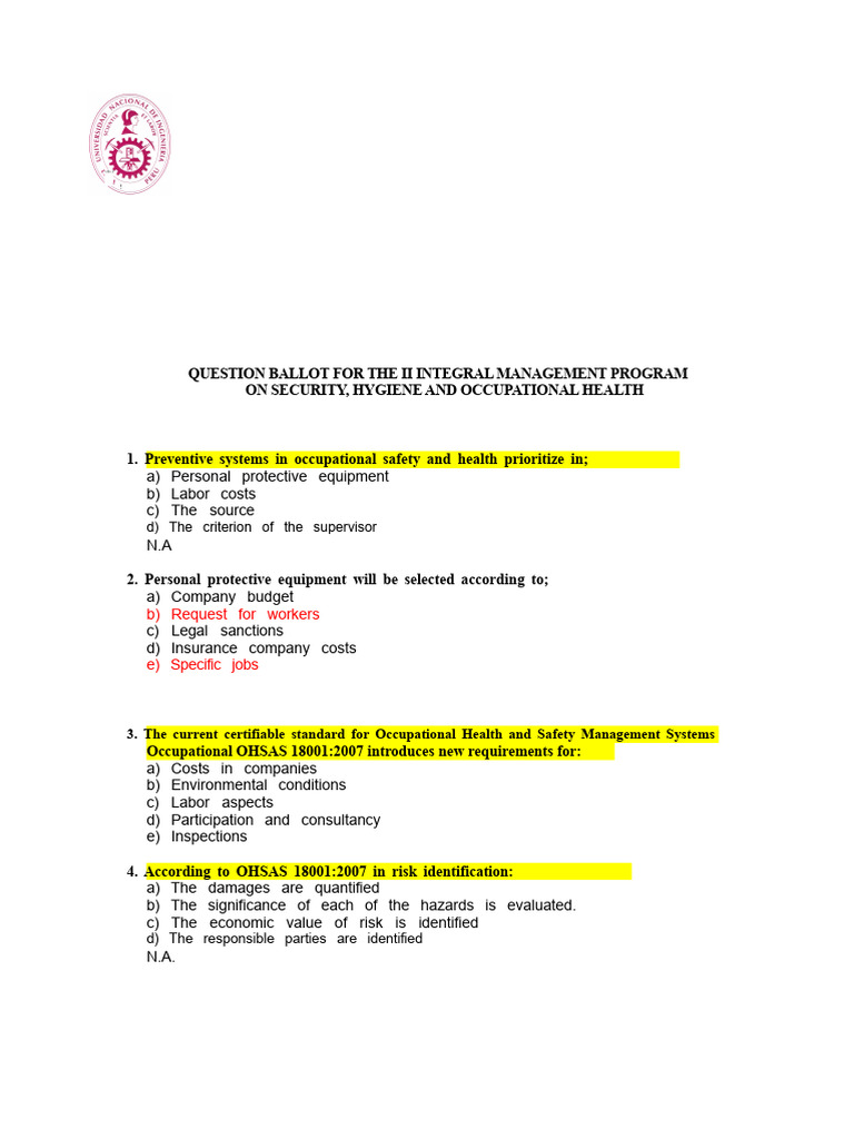 General Questionnaire Security Questions February 8 Tito | PDF | Occupational Safety And Health ...