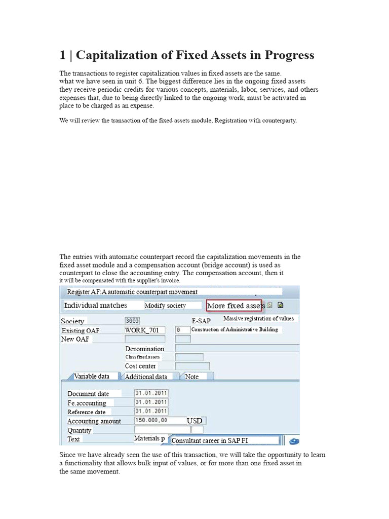 Capitalization of Fixed Assets in Progress | PDF | Debits And Credits ...