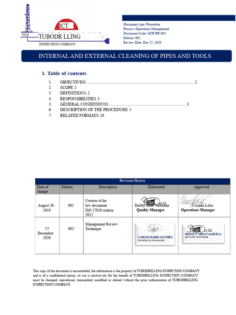 GOP-PR-005 Internal and External Cleaning of Pipes and Tools V002 | PDF ...