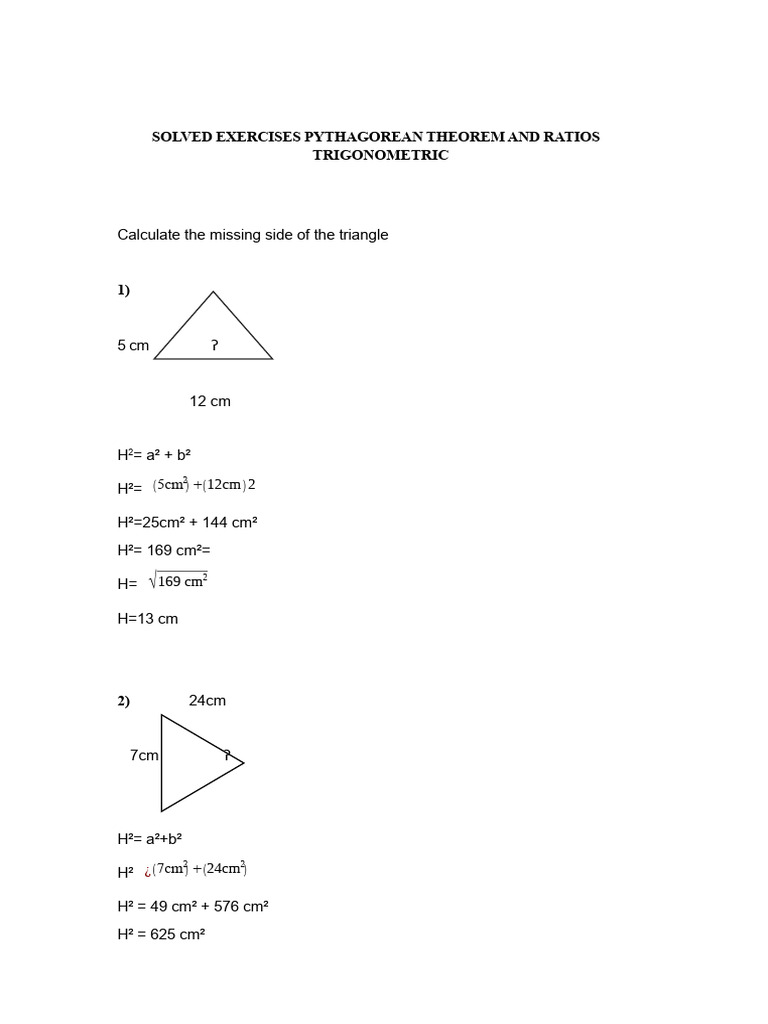 Exercises - Pythagorean Theorem and Trigonometric Ratios | PDF | Trigonometric Functions ...