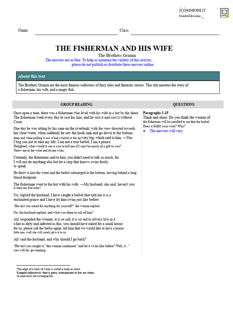Teacher Copy Guided Lesson The Fisherman and His Wife | PDF