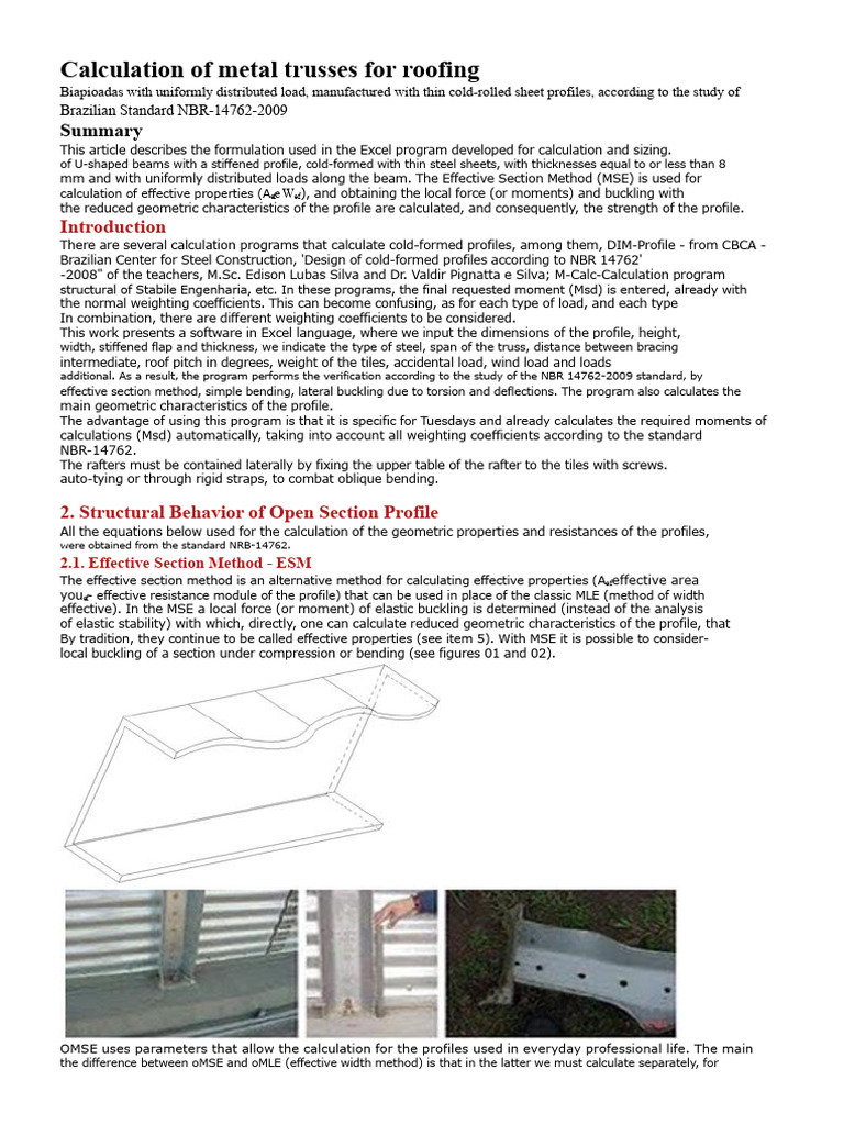 Calculation of Metal Roof Trusses For Roofs | PDF | Buckling | Bending