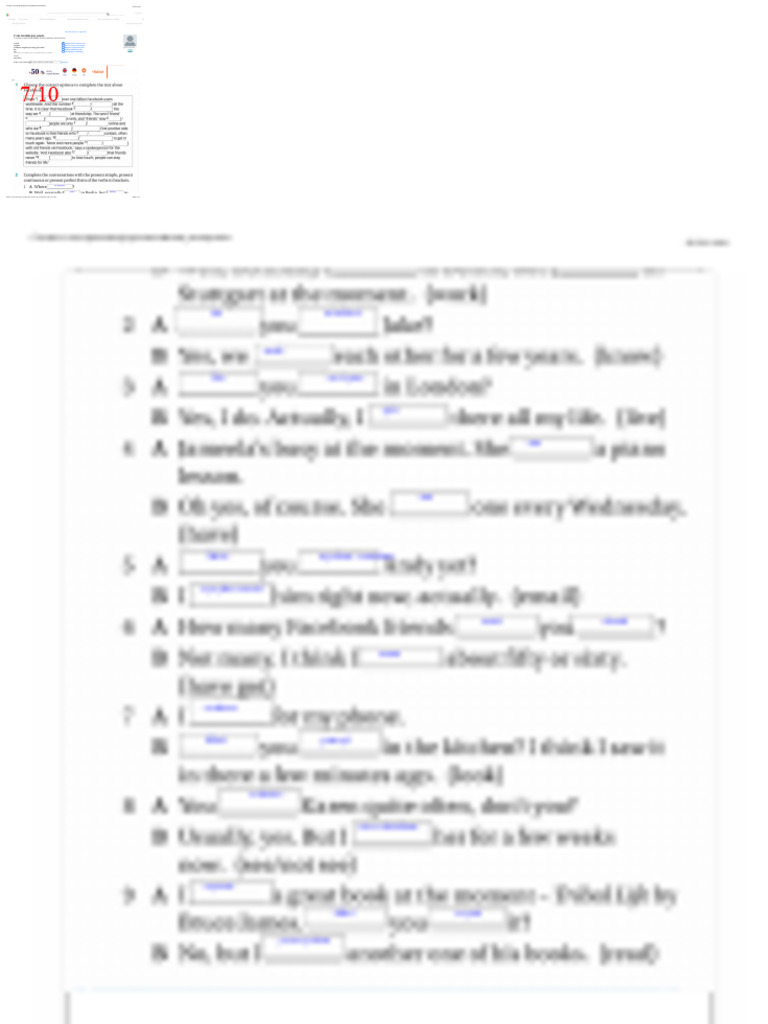 Ćwiczenie z czasu Present Simple, Present Continuous, Present Perfect | PDF