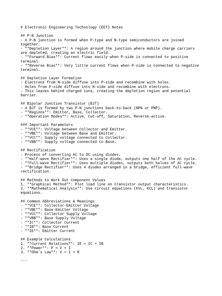 EET Notes: P-N Junctions & BJTs | PDF
