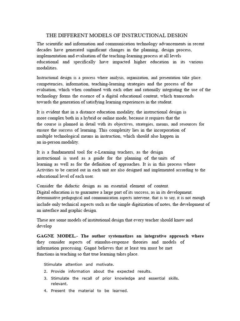Essay On The Different Models of Instructional Design | PDF ...