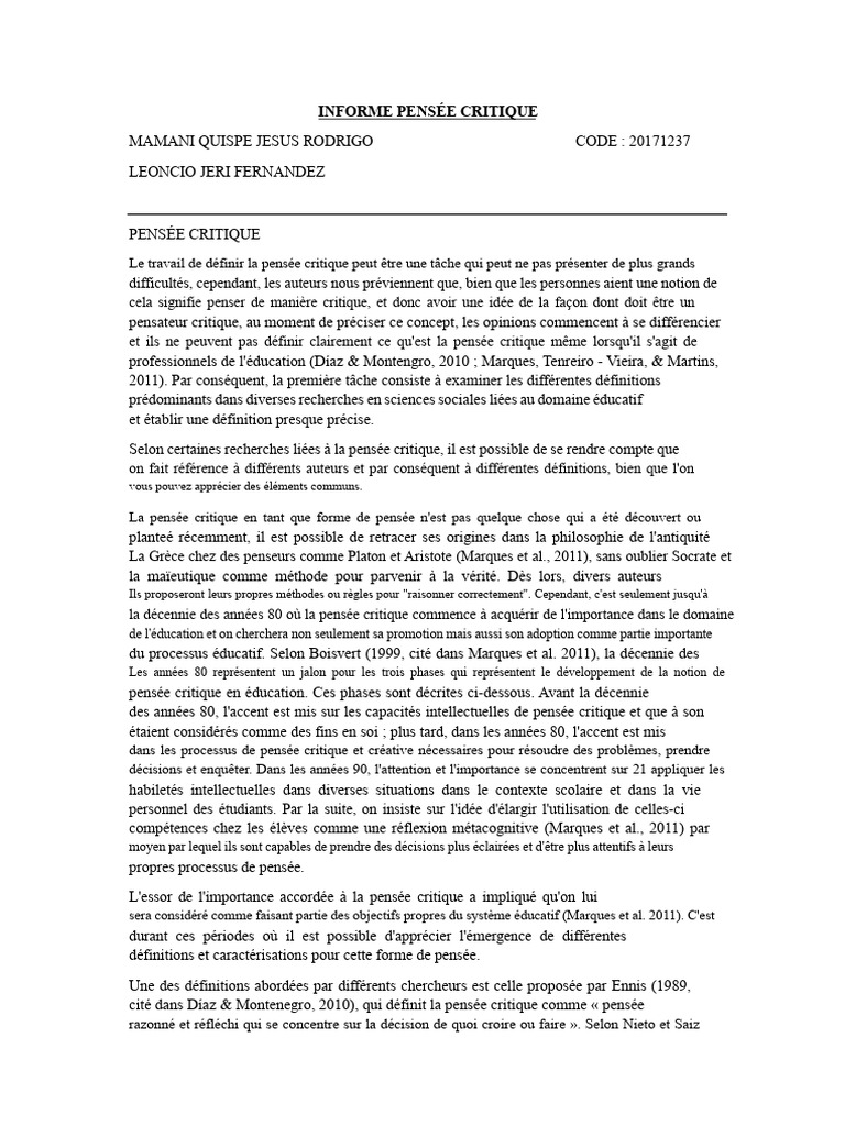 Définitions de la Pensée Critique | PDF | Pensée critique | Platon