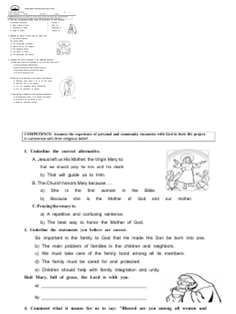 Primary Religious Education Worksheet | PDF | Mary, Mother Of Jesus ...