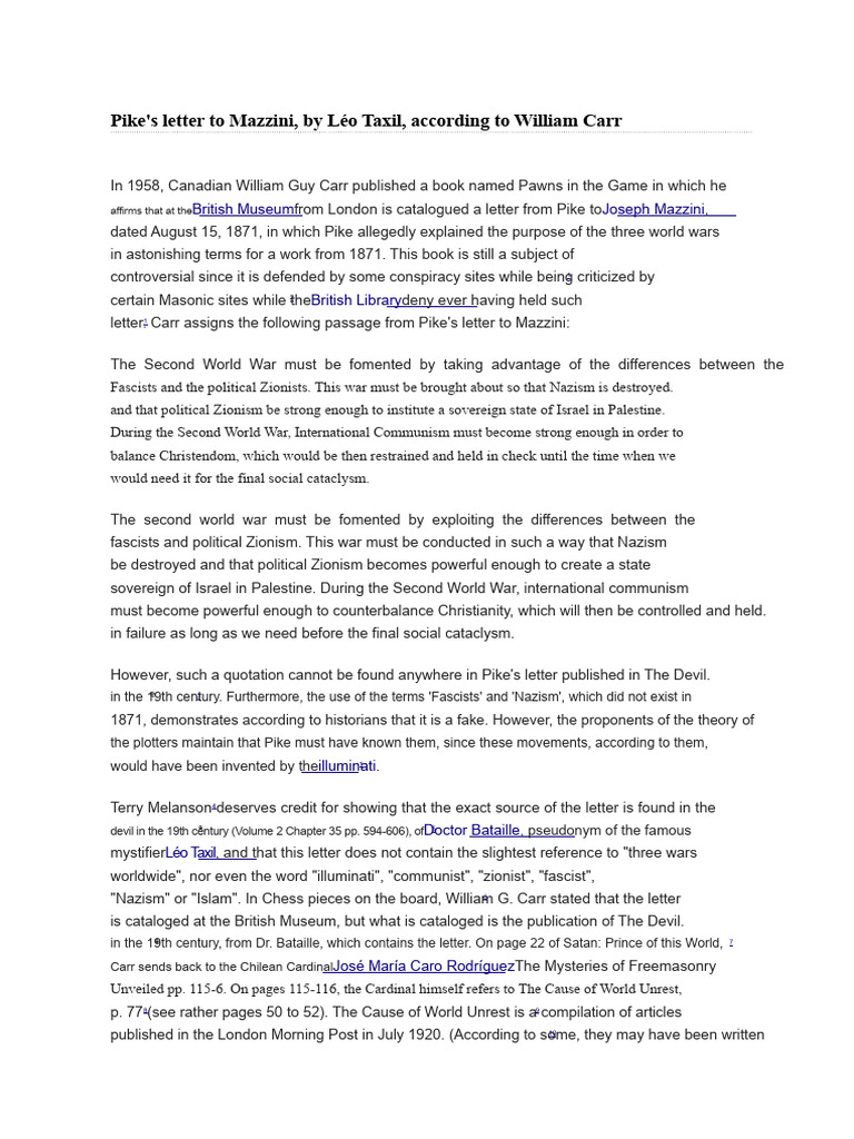 The Letter From Pike To Mazzini | PDF | Freemasonry
