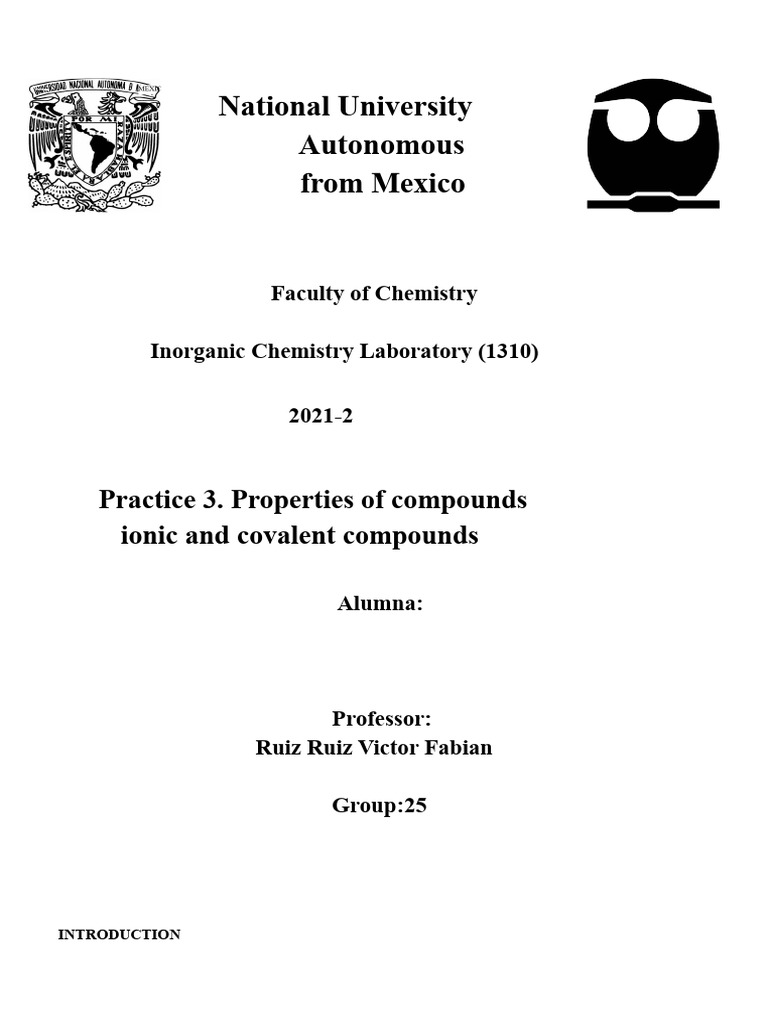Properties of Ionic and Covalent Compounds | PDF | Chemical Compounds ...