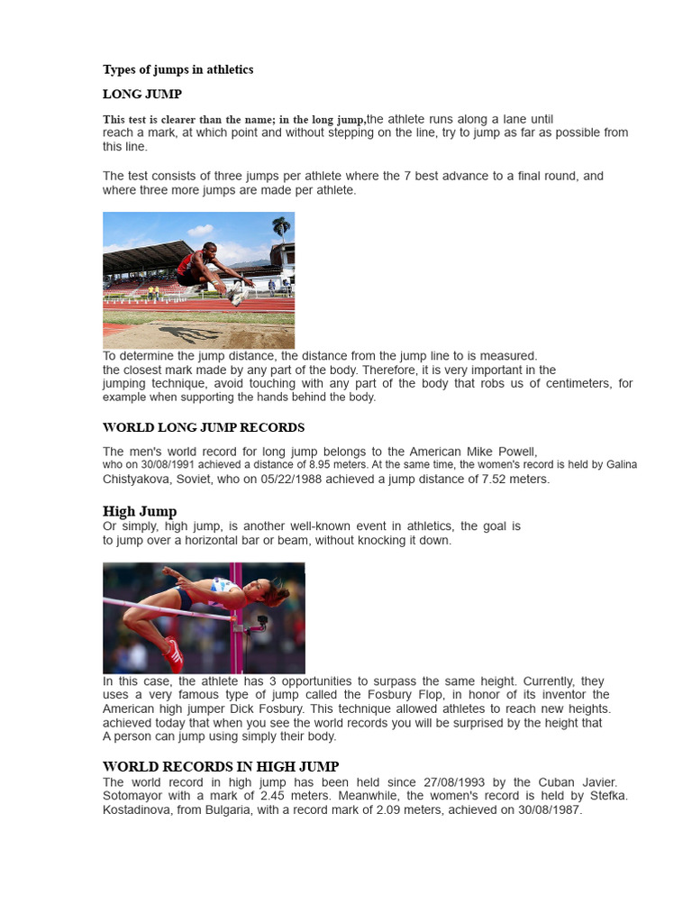 Types of Jumps in Athletics | PDF | Track And Field | Athletic Sports