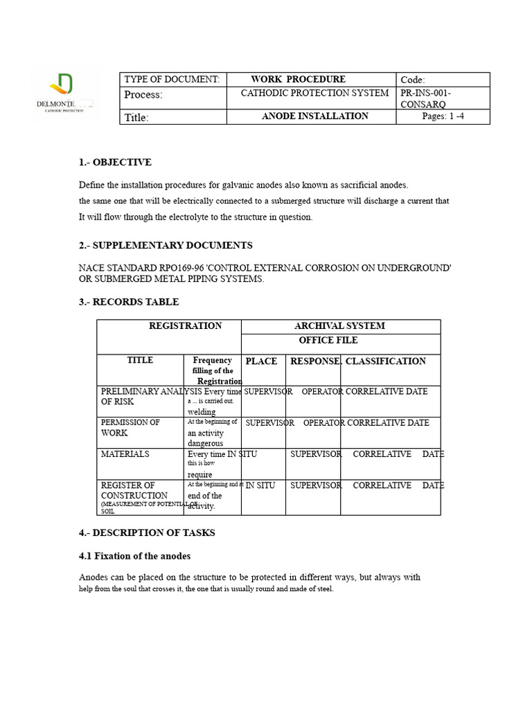 Anode Installation Procedure | PDF | Anode | Corrosion