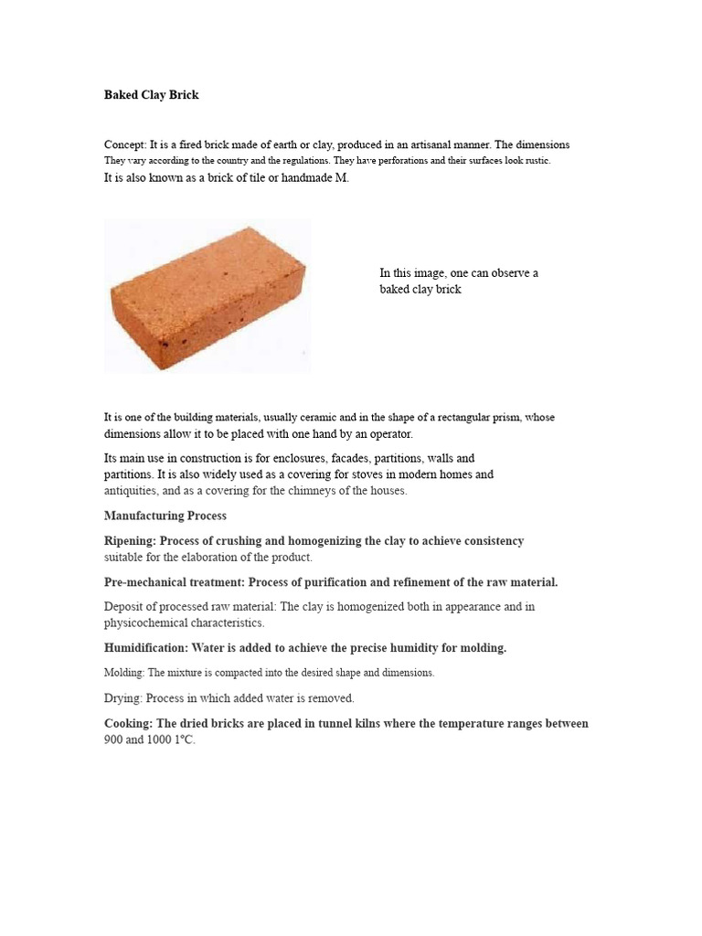 Baked Clay Brick (1) | PDF | Brick | Clay
