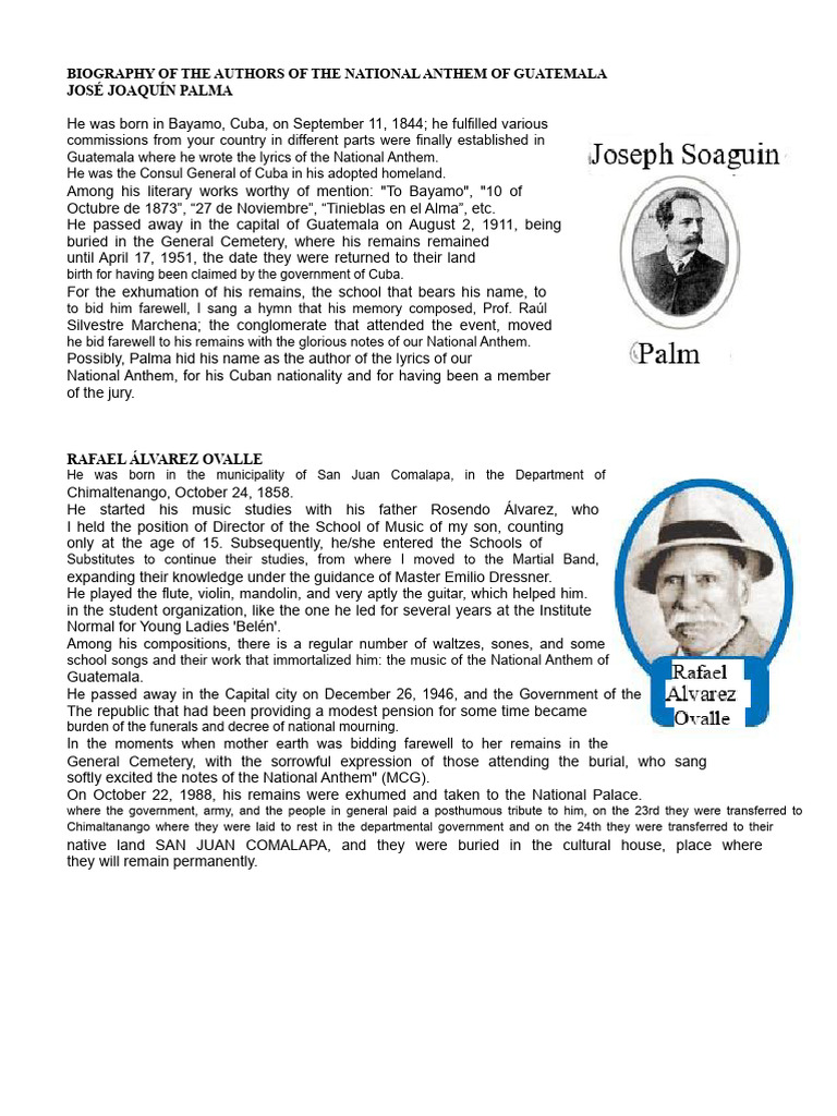 Biography of The Authors of The National Anthem of Guatemala | PDF ...