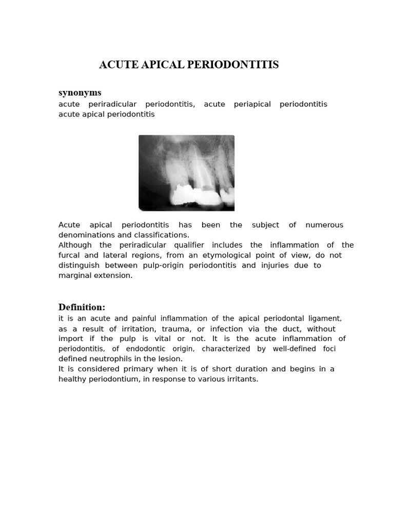 Acute Apical Periodontitis | PDF | Periodontology | Human Tooth
