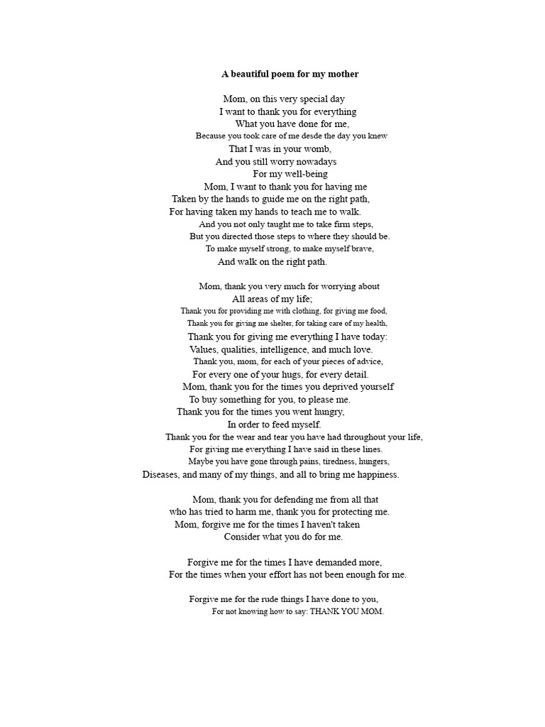 Heartfelt Poem for Mother's Day | PDF