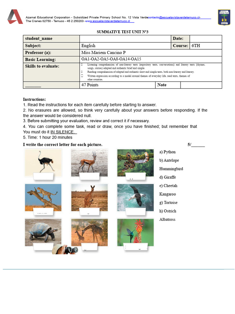 6th Grade English Summative Test Guide | PDF | Reading Comprehension