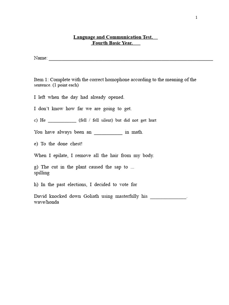 Language Test Fourth Homophones-Prefixes-Suffixes | PDF