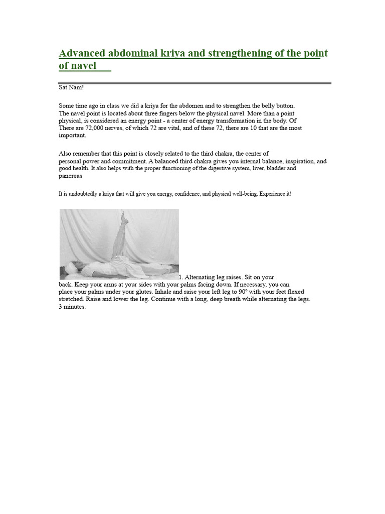 Advanced Kriya for Navel Strengthening | PDF | Abdomen | Hand