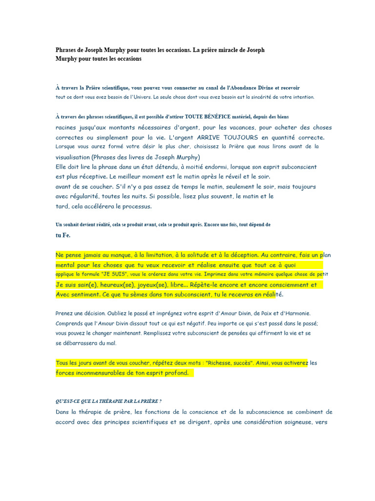 Prières de Joseph Murphy pour l'abondance | PDF | Dieu | Amour
