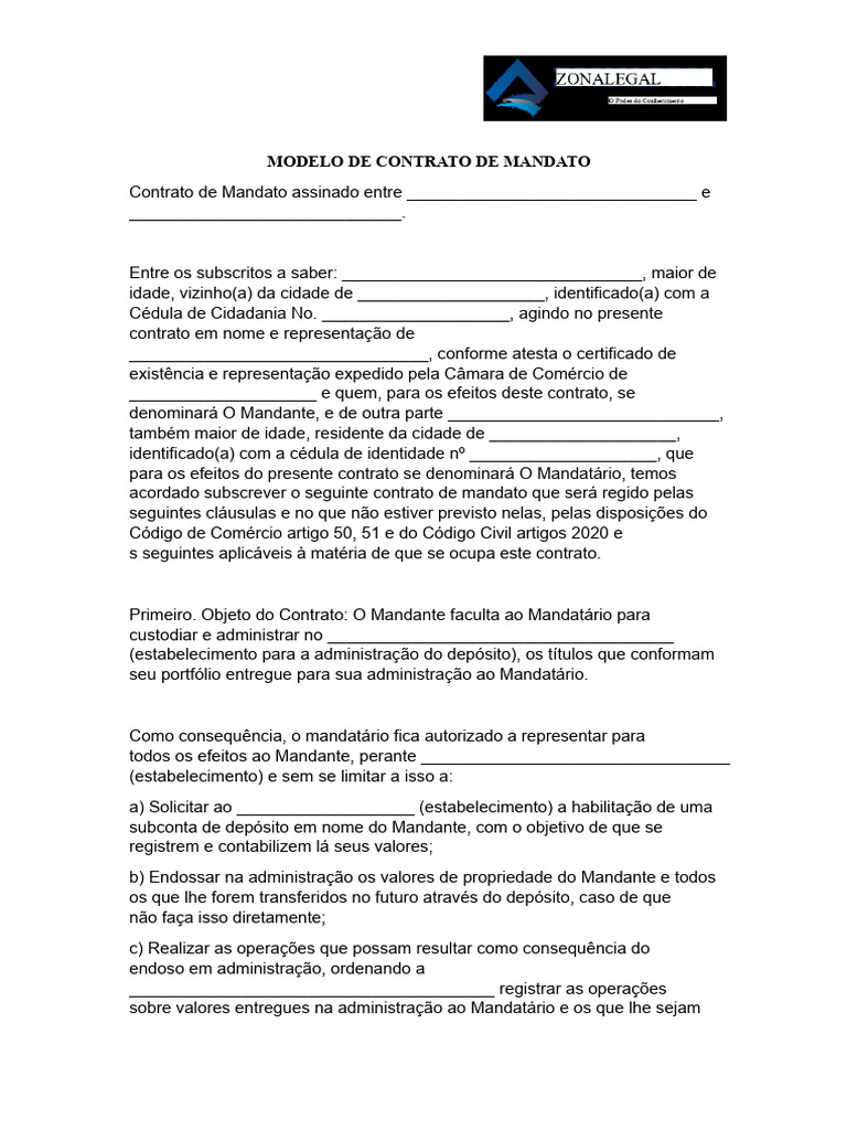 Modelo de Contrato de Mandato Legal | PDF