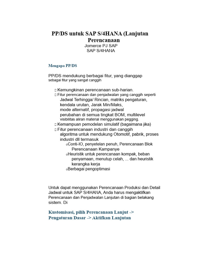 Fitur Canggih PP/DS untuk SAP S/4HANA | PDF