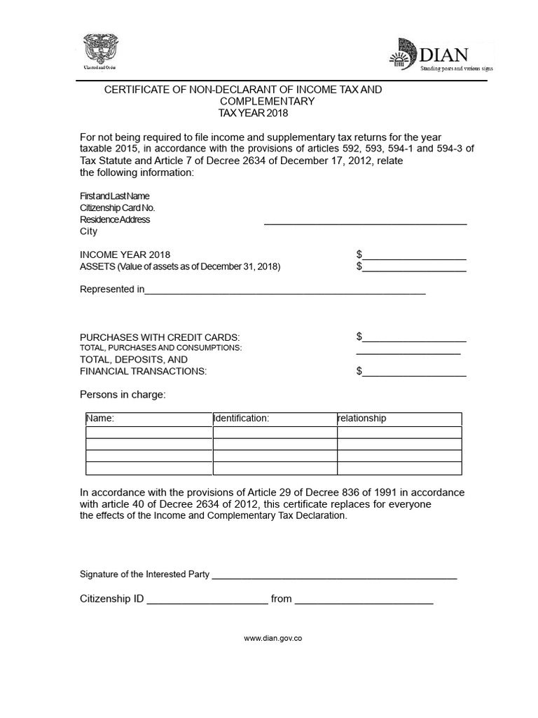 Certificate of Non-Filer For Income Tax and Complementary Taxes PDF | PDF