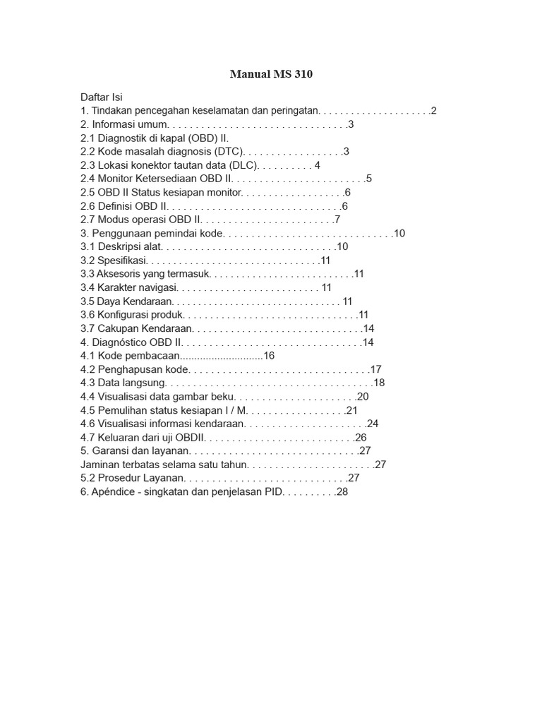 Panduan Lengkap Manual MS 310 OBD II | PDF