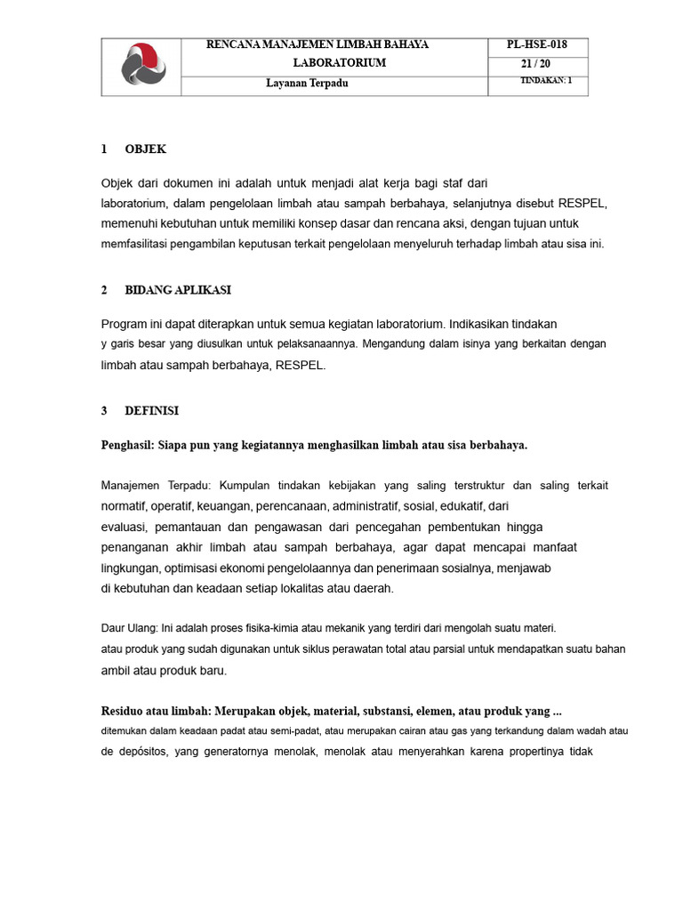 Rencana Pengelolaan Limbah Berbahaya Laboratorium | PDF