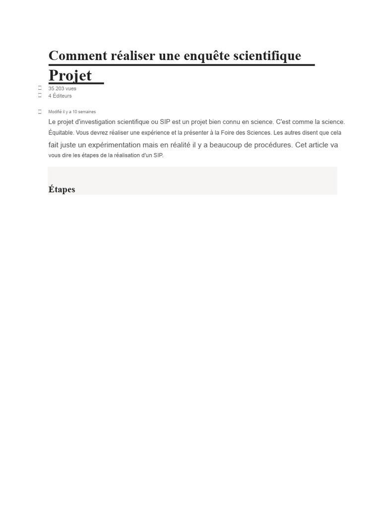 Guide pour un projet d'enquête scientifique | PDF | Expérience | Expérience