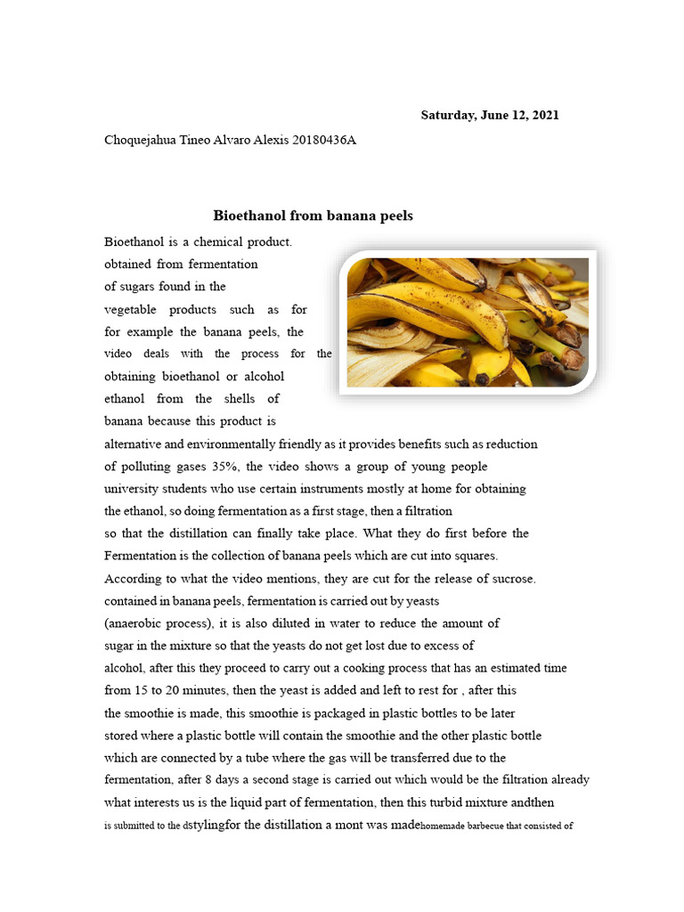 Bioethanol From Banana Peels | PDF | Ethanol | Distillation