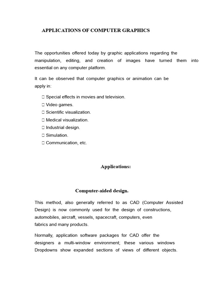 Applications of Computer Graphics | PDF | Computer Aided Design | Graphics