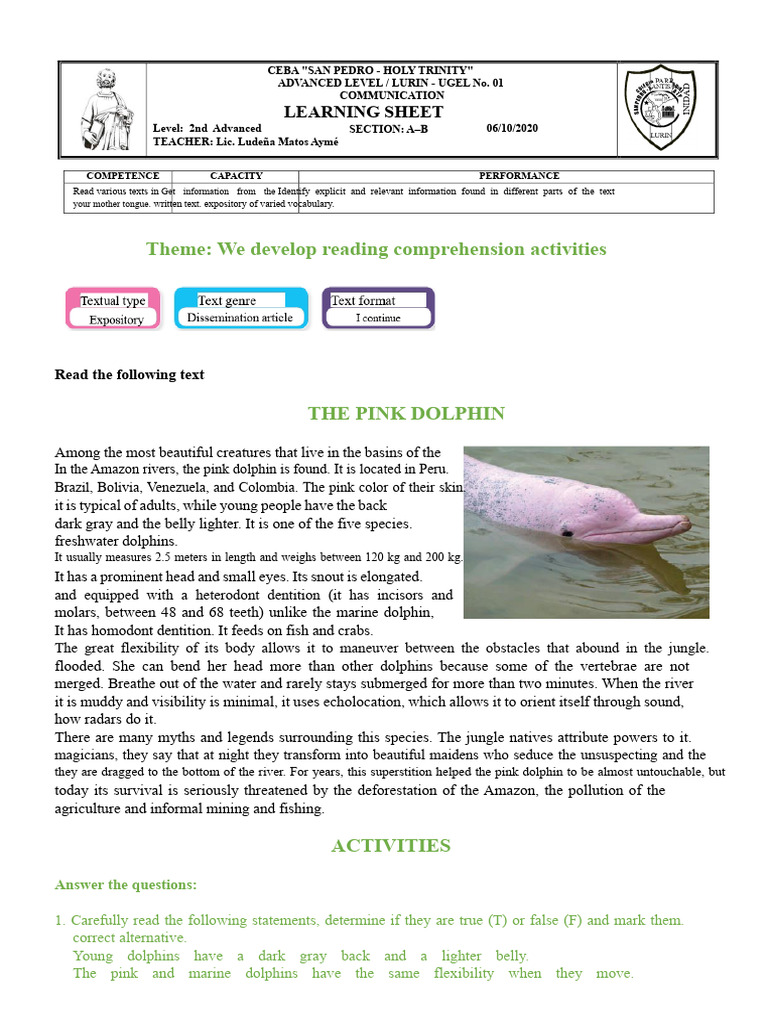 SEM 9 - 2nd - SHEET OF TEXT COMPREHENSION ACTIVITIES DEVELOPED JUNE 10 ...