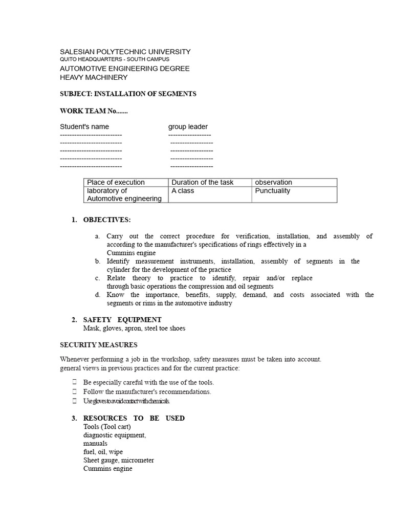 Practice 2 Installation of Cummins Engine Rings | PDF | Piston | Engine Technology