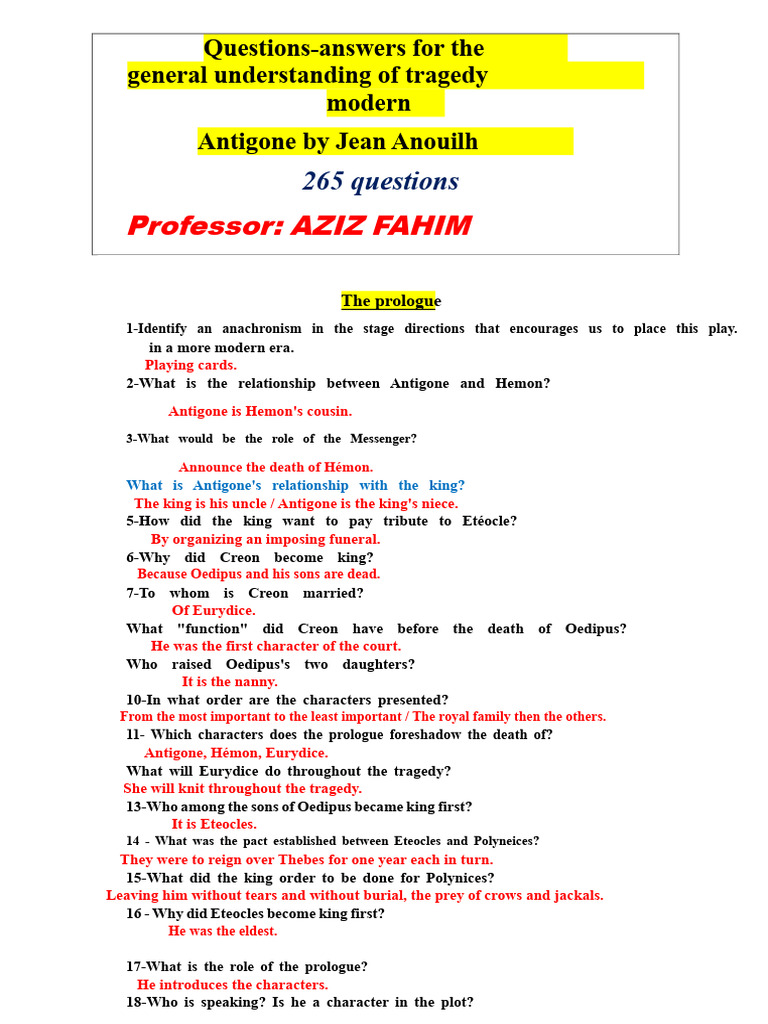 Antigone: Key Questions & Answers | PDF | Oedipus | Theban Mythology