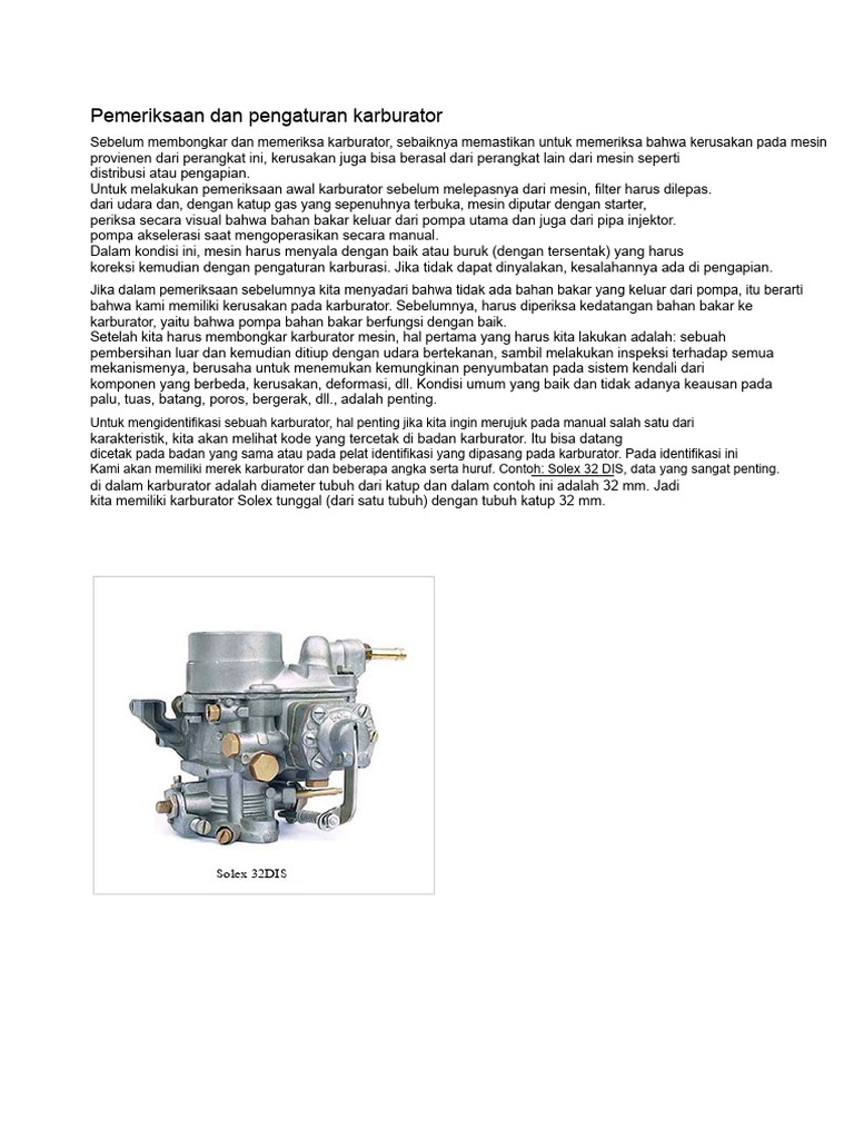 Pekerjaan Karburator Solex 32 PDF | PDF