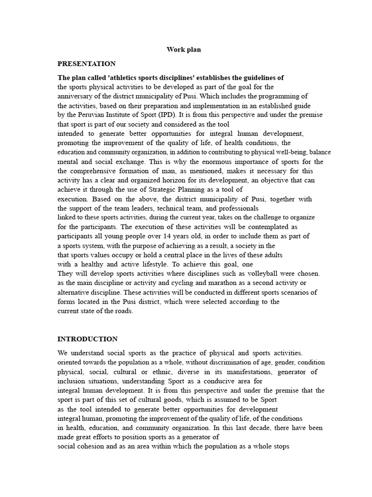 Athletics Work Plan | PDF | Sports