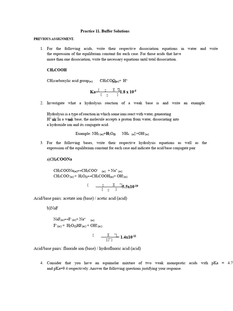 Buffer Solutions and Hydrolysis Reactions | PDF | Acid | Buffer Solution