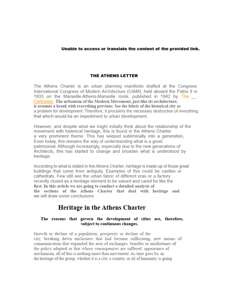 Athens Charter: Heritage and Urbanism Analysis | PDF | Rio De Janeiro