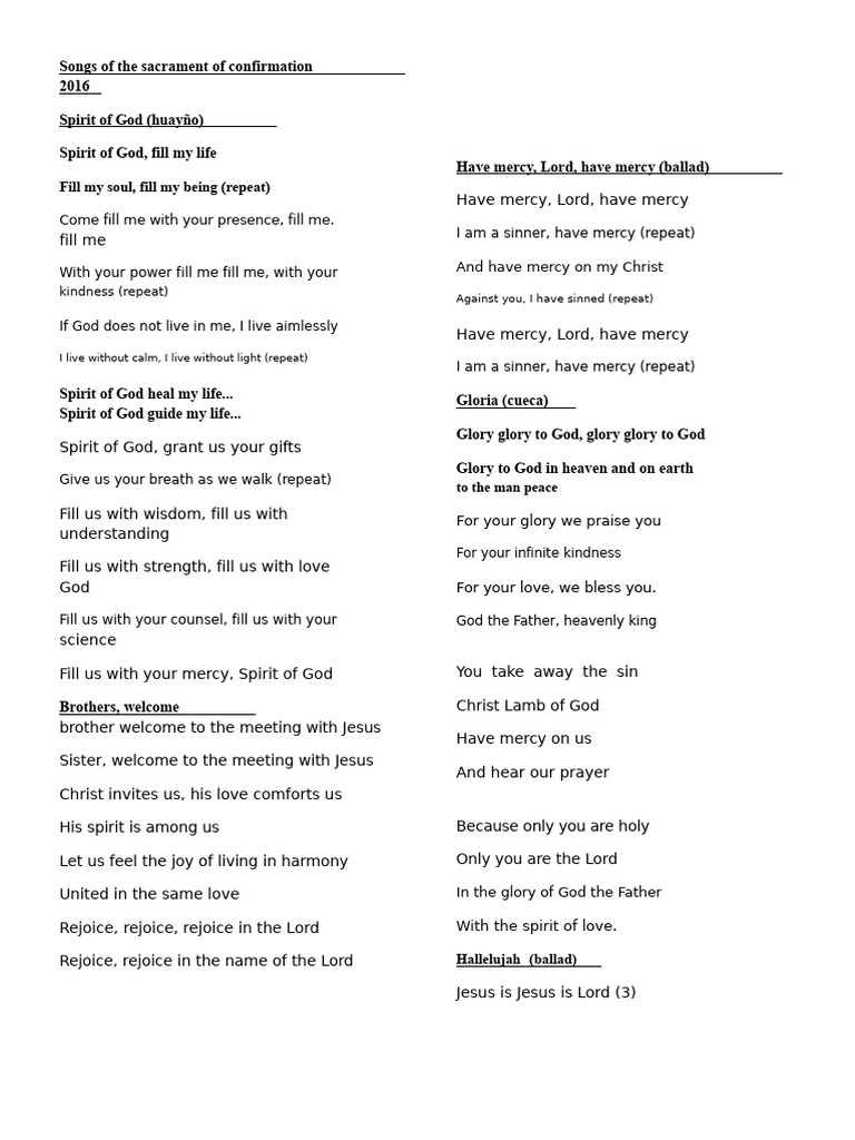 Songs Sacramento of Confirmation | PDF | God In Christianity | Mercy