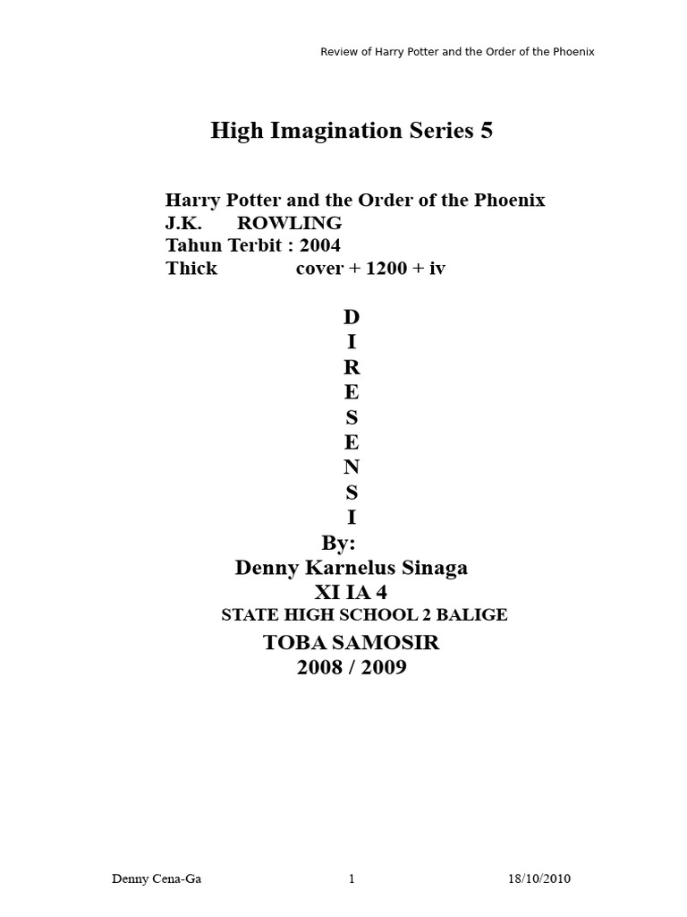 Review of Harry Potter and The Order of The Phoenix Indonesia | PDF ...