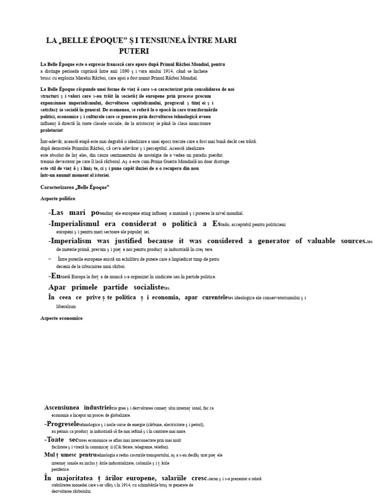 Tema 2 - Belle Époque" Și Tensiunea Între Marile Puteri | PDF