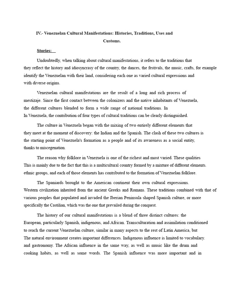 4- Venezuelan Cultural Manifestations (Stories, Traditions, Uses, and ...
