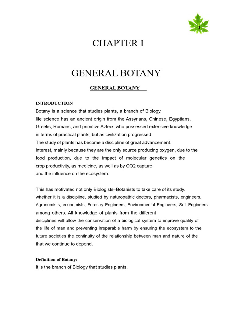 Chapter I General Botany | PDF | Taxonomy (Biology) | Botany