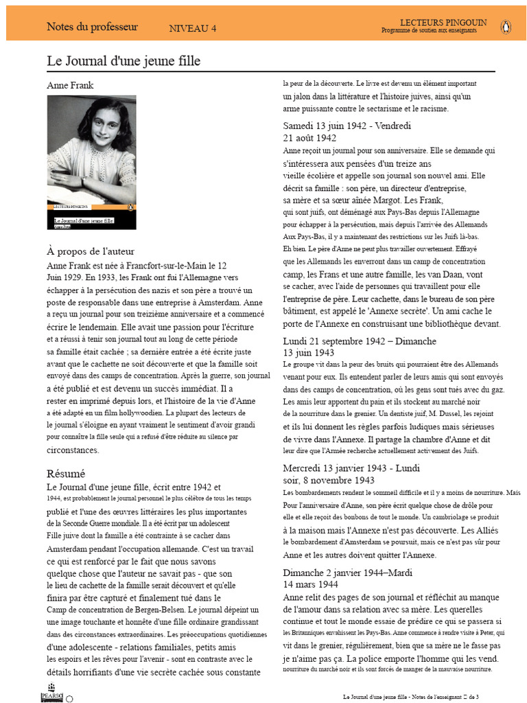 Le Journal d'Anne Frank : Résumé et Analyse | PDF | Anne Frank | L ...