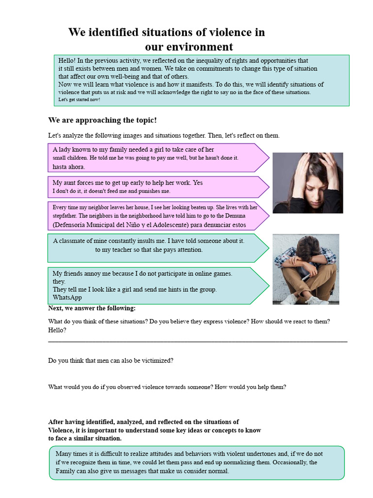 We Identify Situations of Violence in Our Environment 2nd | PDF ...