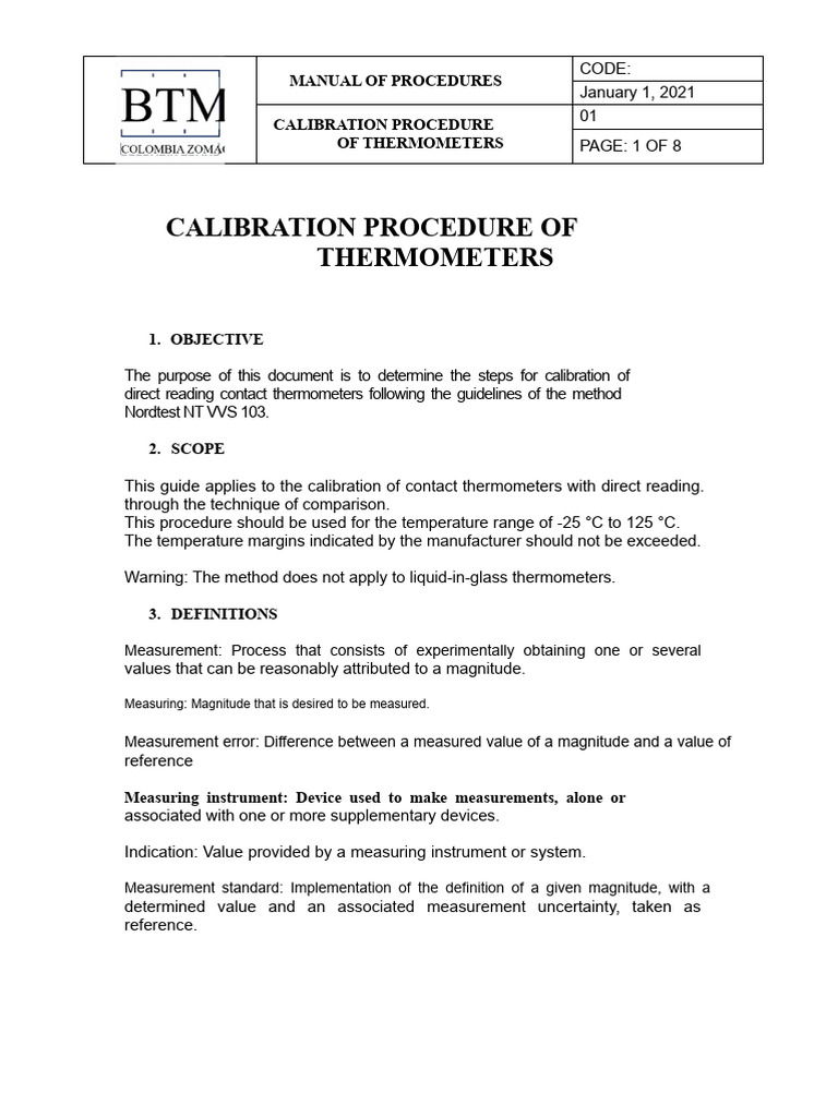 Thermometer Calibration Procedure Guide | PDF | Calibration | Thermometer