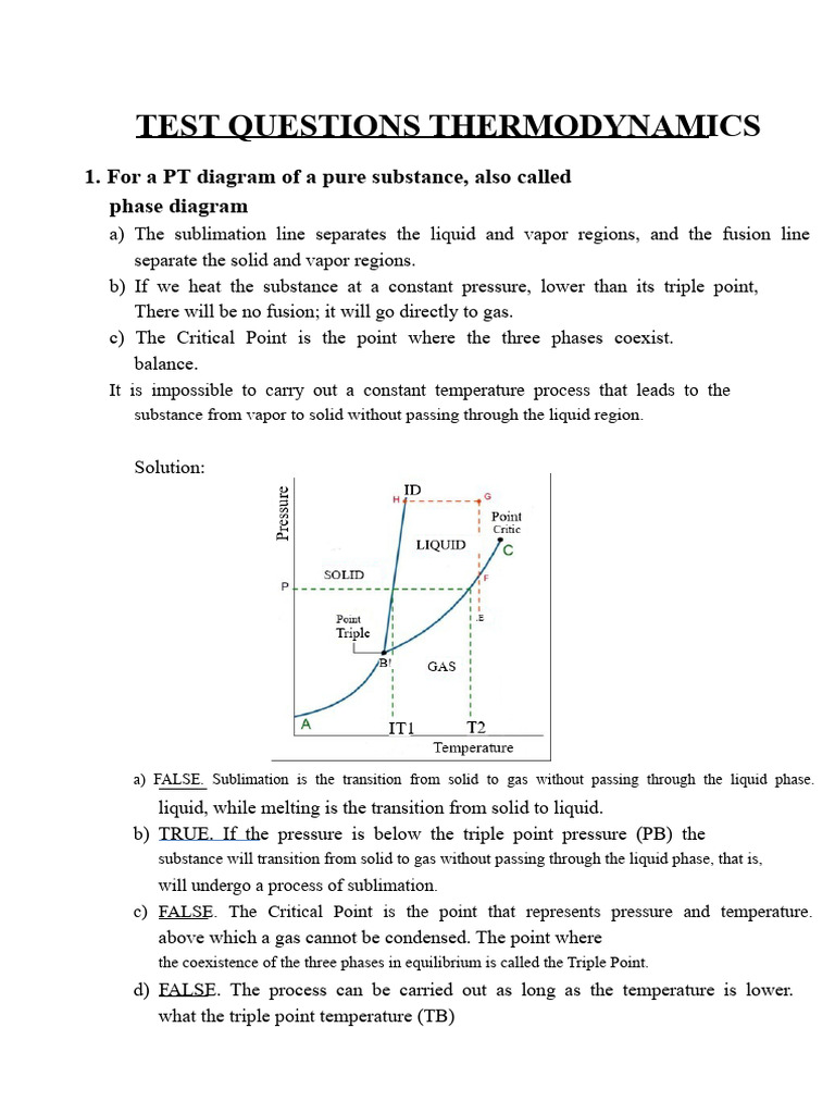 Thermodynamics Test Questions and Answers | PDF | Phase (Matter) | Entropy