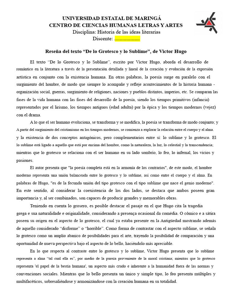 Análisis de "De lo Grotesco y lo Sublime" | PDF | Poesía | Grotesco
