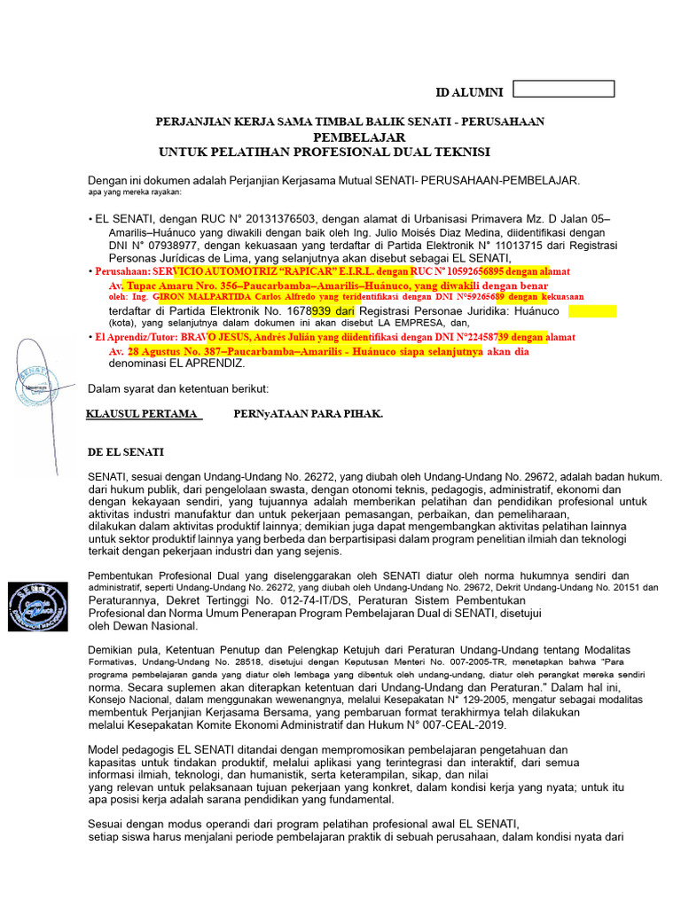 2.MODEL PERJANJIAN KERJASAMA MUTUAL SENATI - PERUSAHAAN 18.07.2022 ...